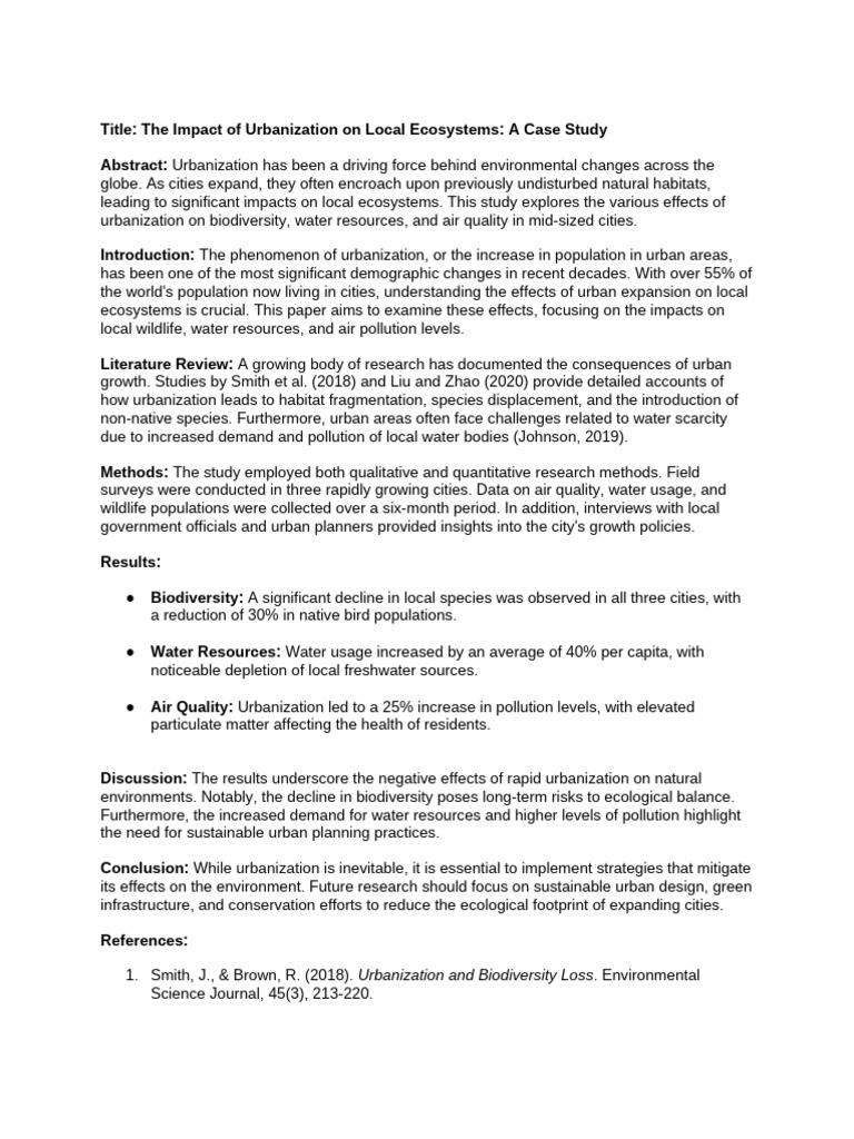 Title - The Impact of Urbanization On Local Ecosystems - A Case Study ...