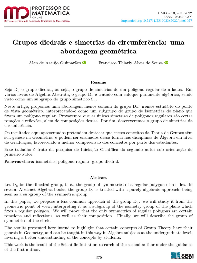 Simetrias Geométricas do Grupo Diedral | PDF | Teoria dos Grupos | Simetria