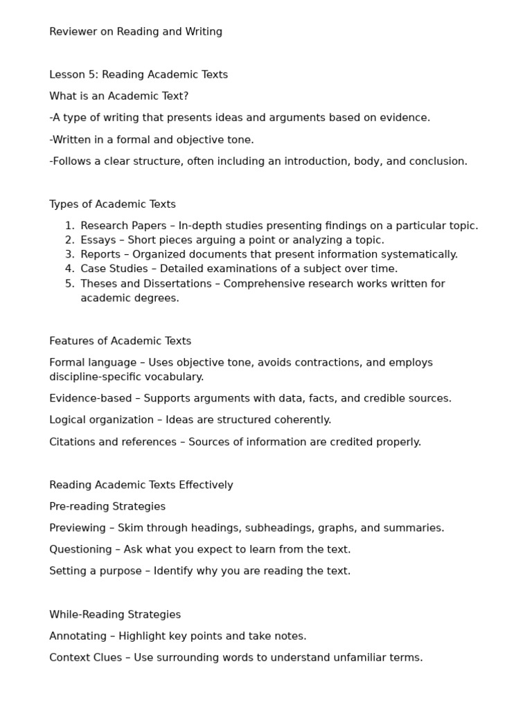 Reviewer On Reading and Writing (2nd Sem) | PDF | Word | Linguistics