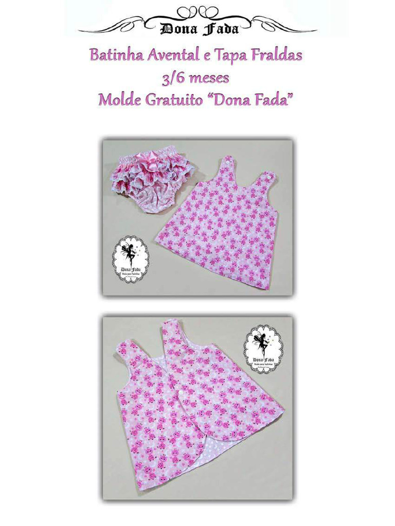 Bata Avental e Tapa Fraldas - 3 Meses - Molde Gratuito Dona Fada ...