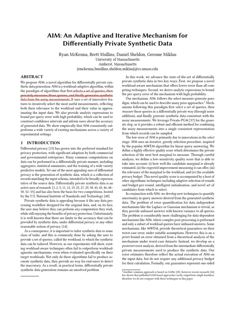 AIM: Adaptive Differentially Private Data | PDF | Applied Mathematics ...