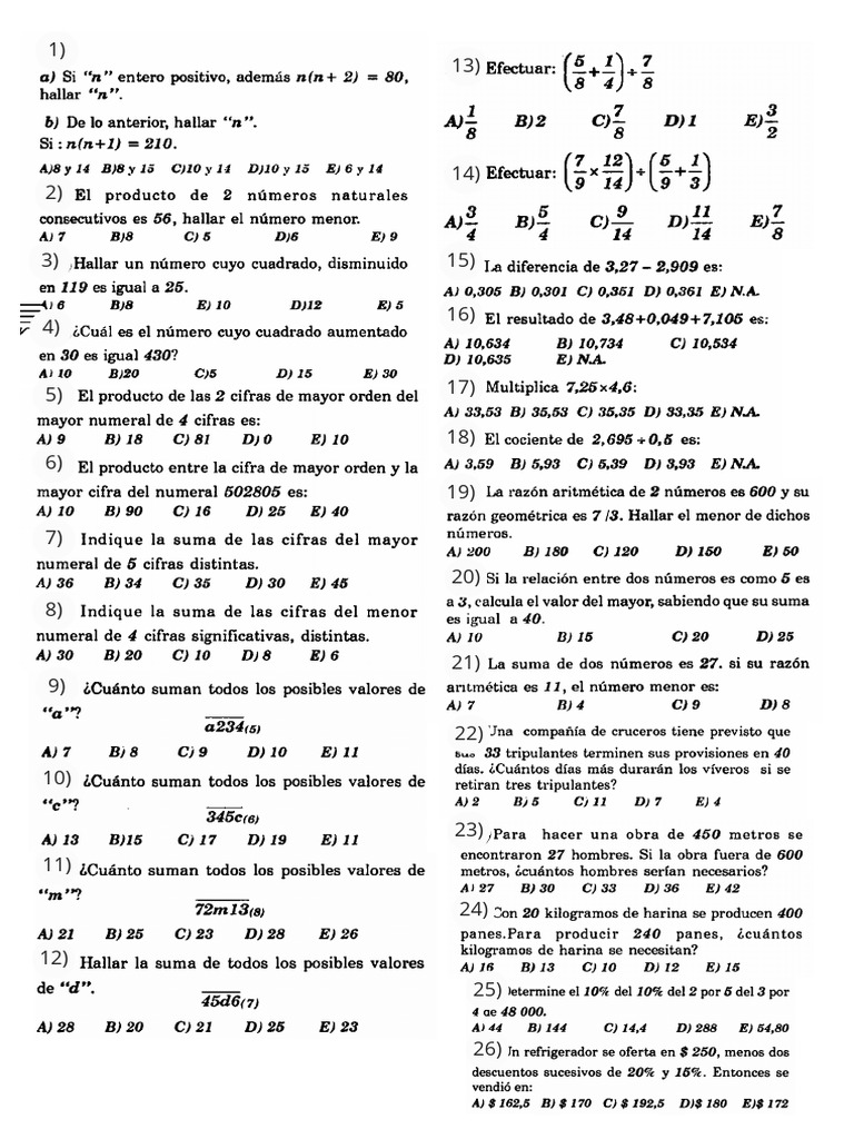 Practica Arimetica Repaso | PDF