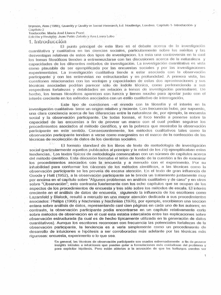 4 - Bryman - Quantity and Quality in Social Research. Capítulos 1 y 2 | PDF