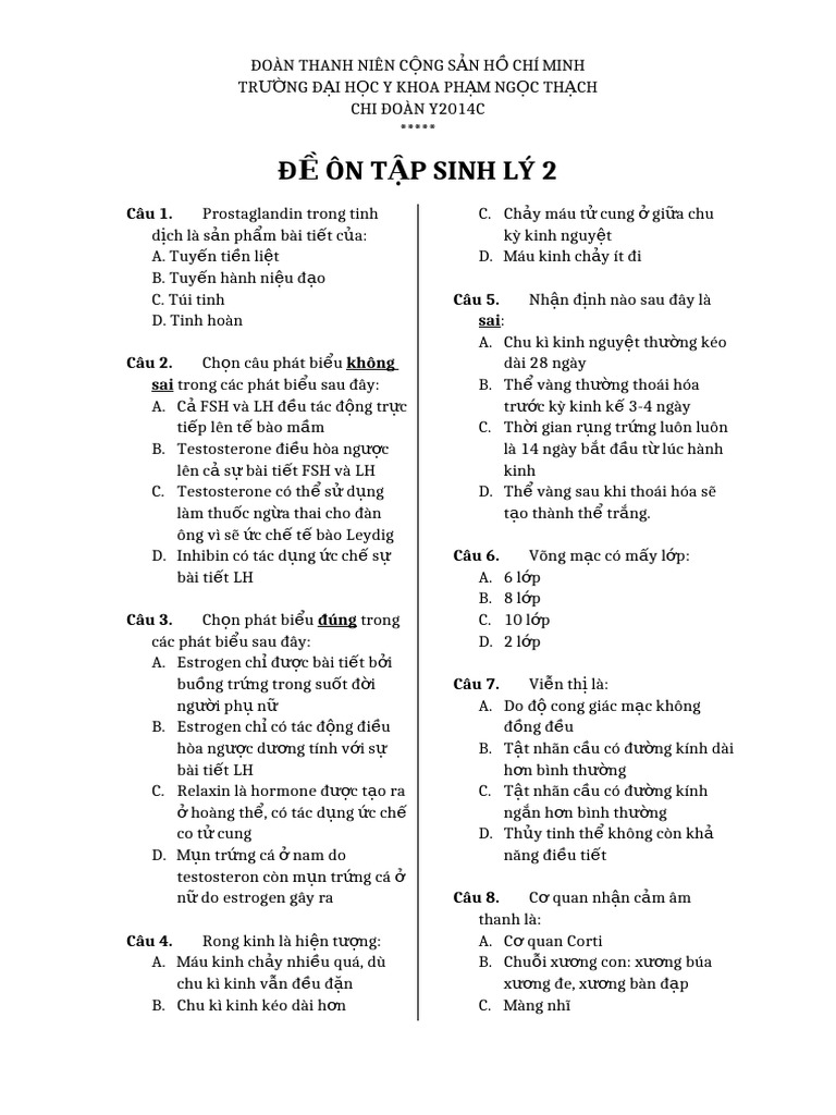 Ntpsinhl2-Đề Ôn SL2 | PDF