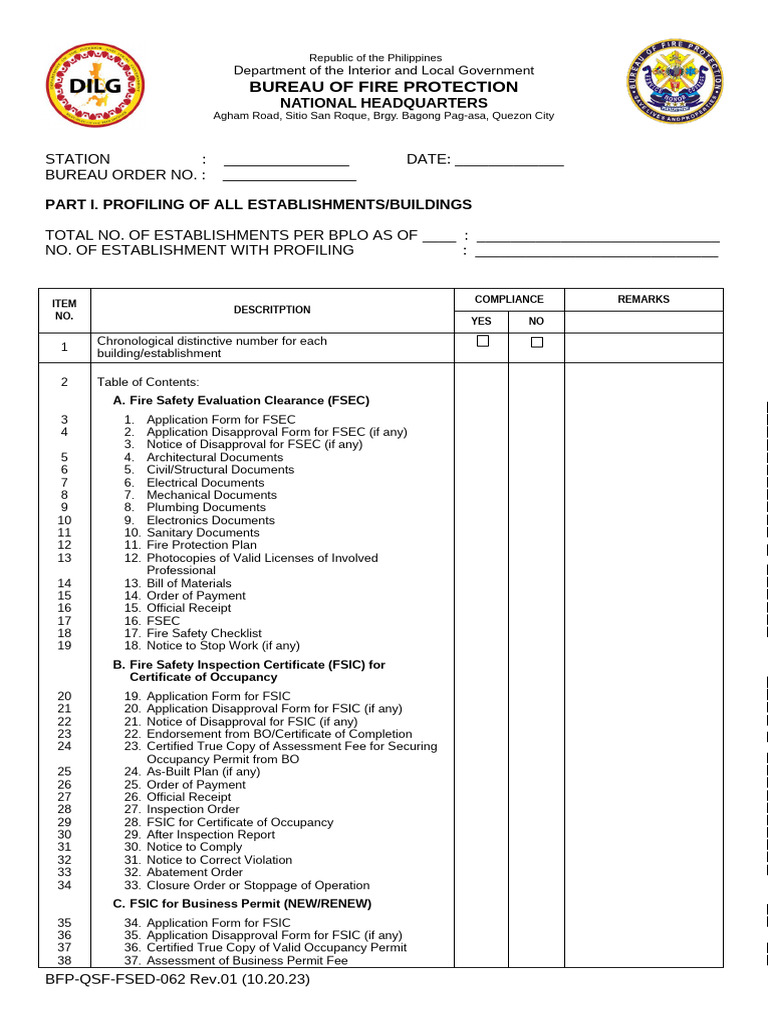 FSED 62F Validation Team Checklist Rev01 | PDF | Fire Safety | Fires