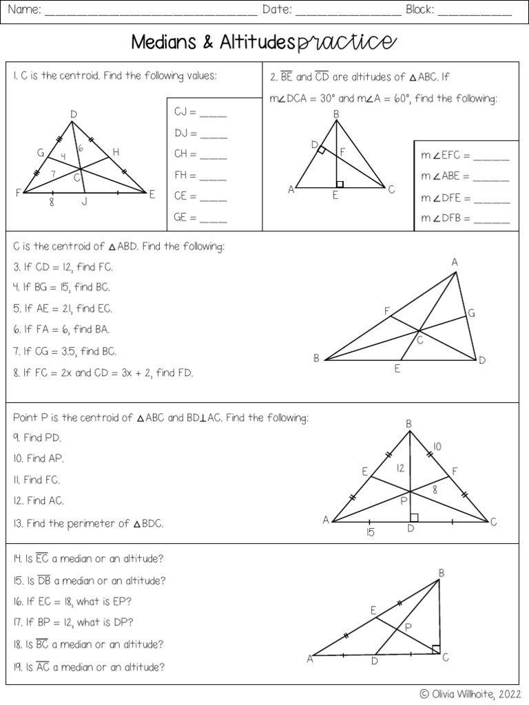 Medians and Altitudes Practice | PDF