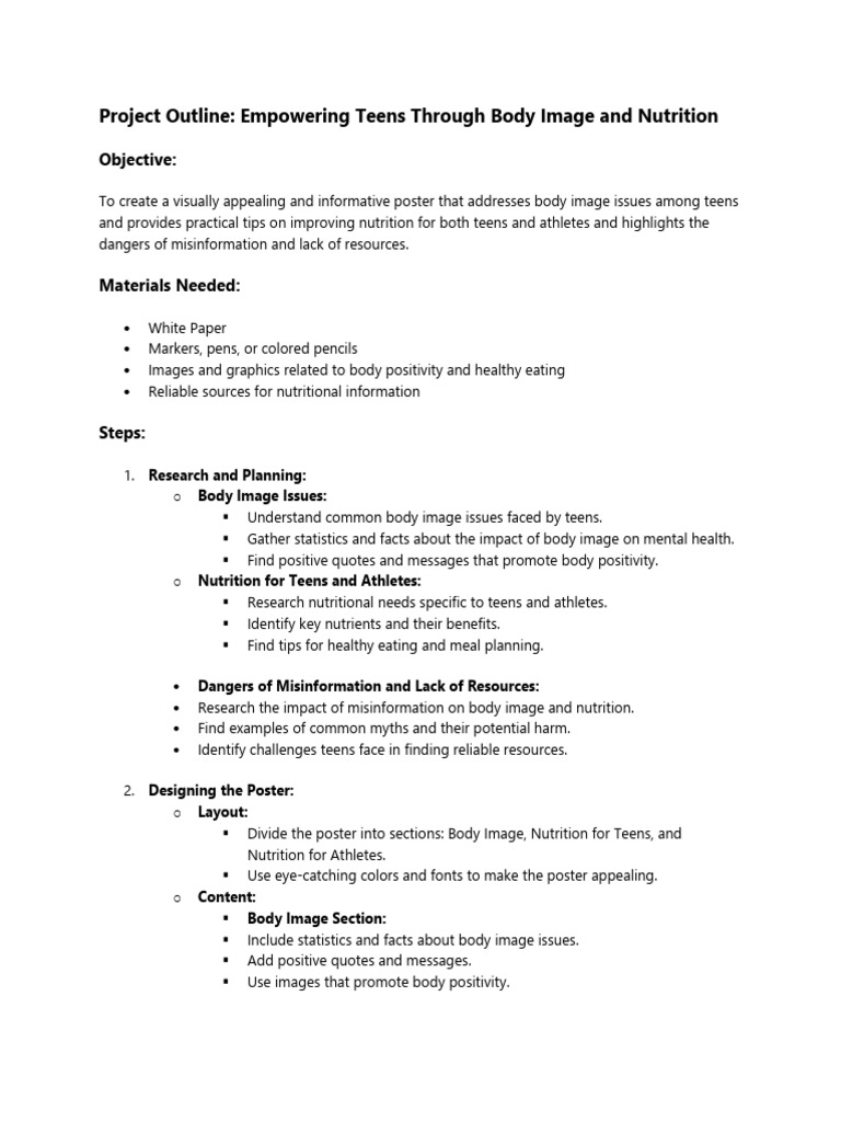 Teen Nutrition Poster and Body Image | PDF | Nutrition | Diet & Nutrition