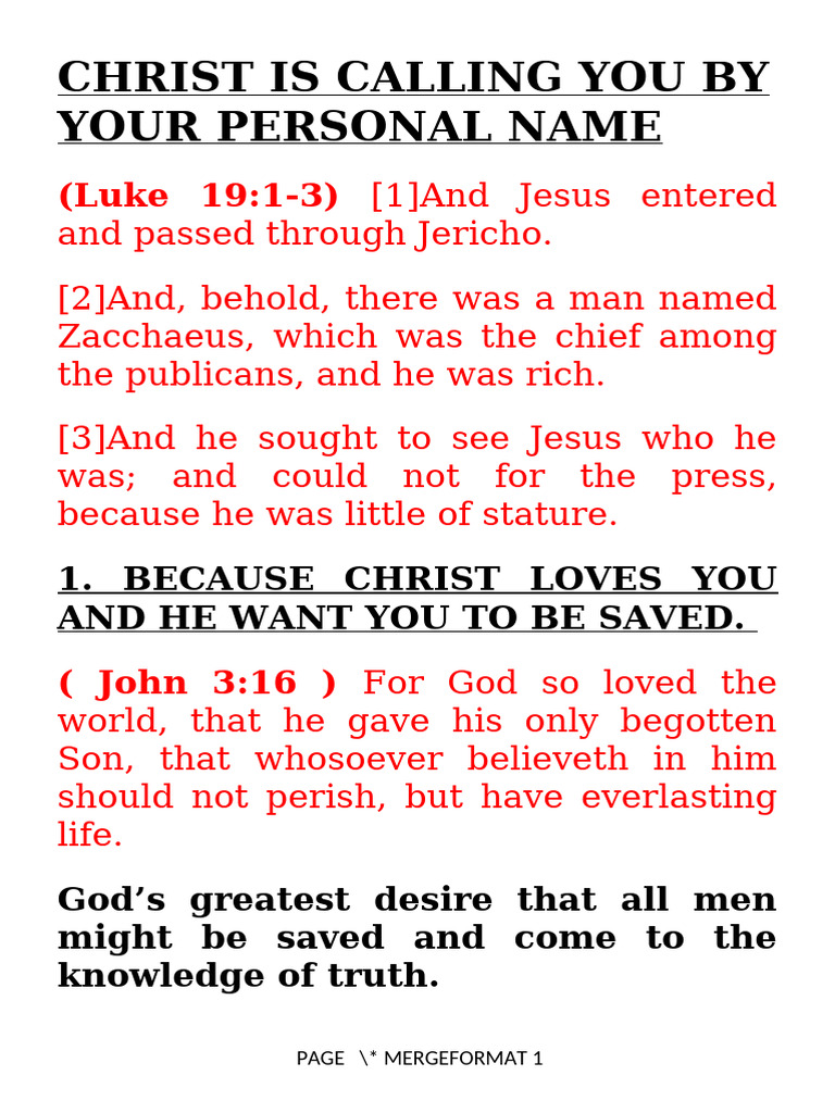 Christ Is Calling by Your Personal Name | PDF | Jesus | Systematic Theology