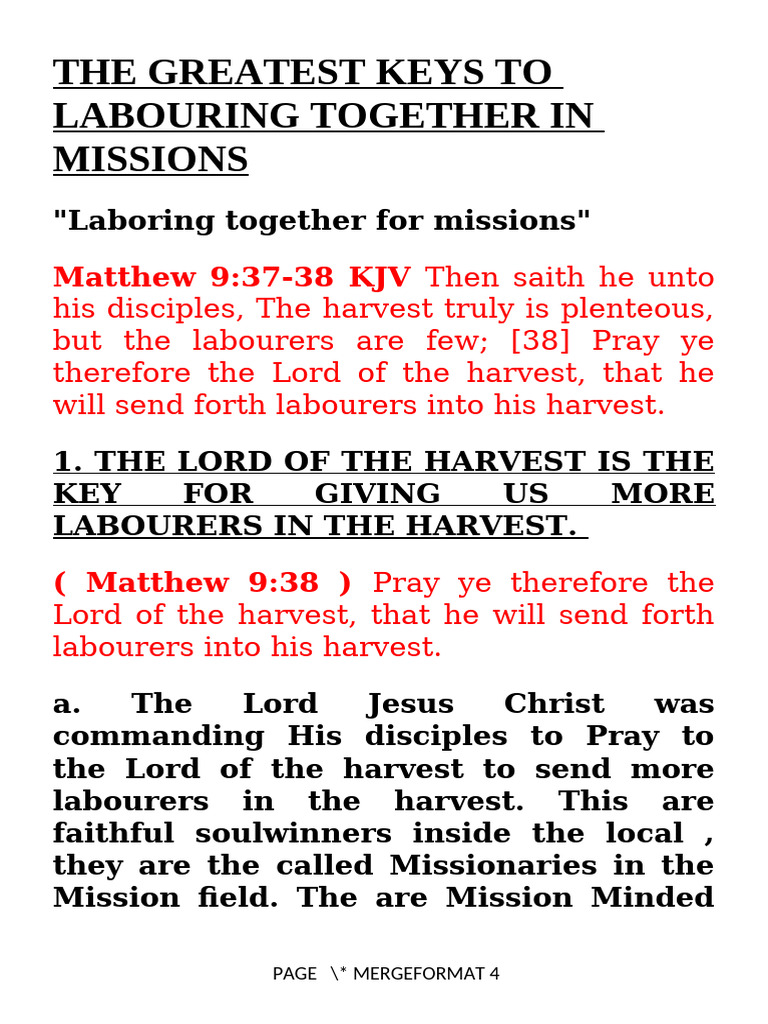 The Greatest Keys To Labouring Together in Missions | PDF | Early ...