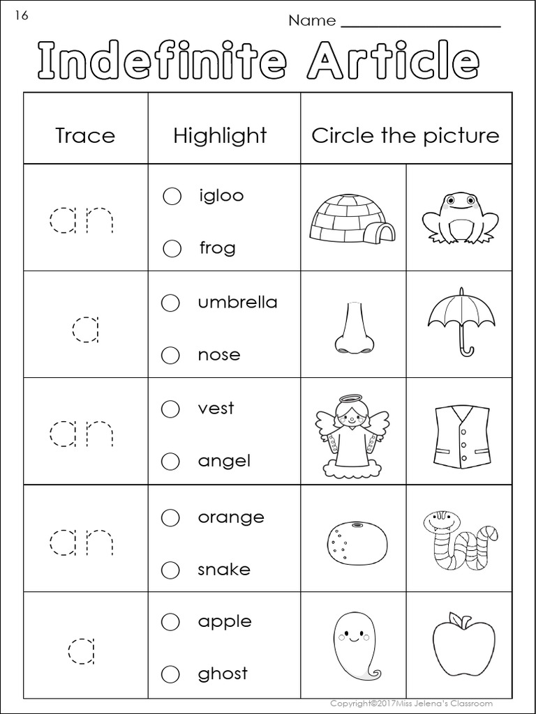 Indefinite Article Worksheet Teacher Switcher | PDF