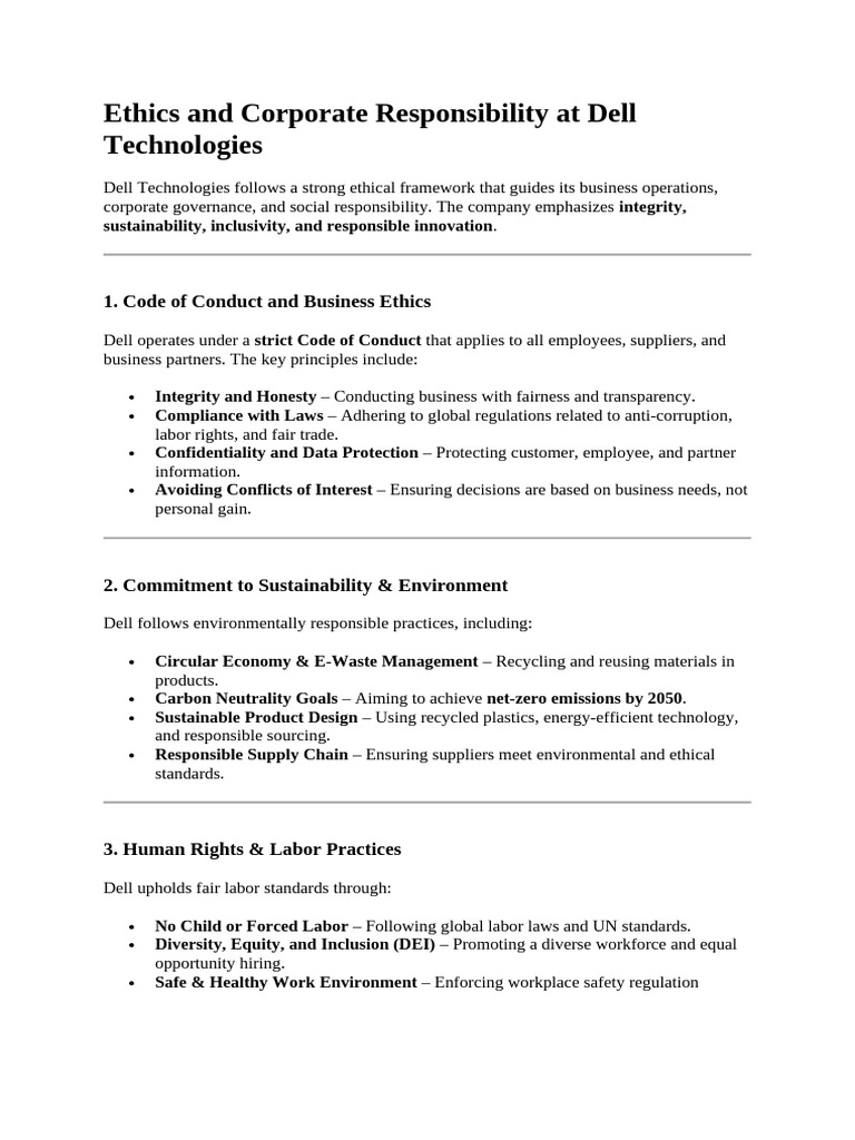 Ethics and Corporate Responsibility at Dell Technologies | PDF ...