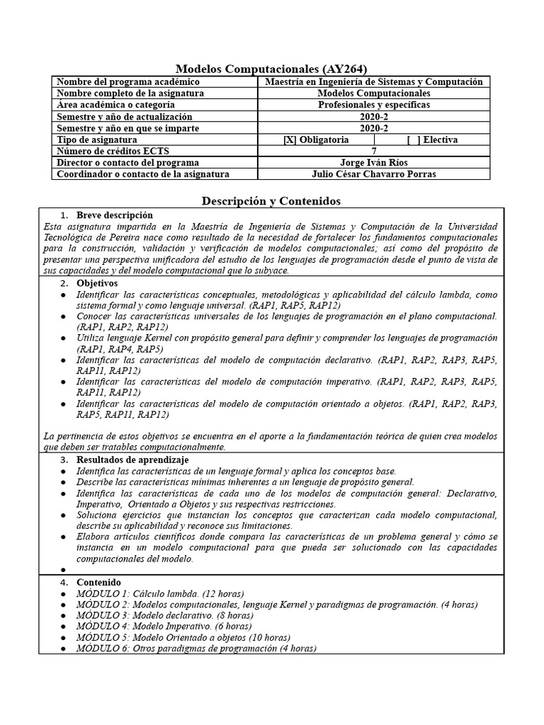 modelosdecomputacion-2020-2 | PDF | Ciencias de la Computación | Programación orientada a objetos