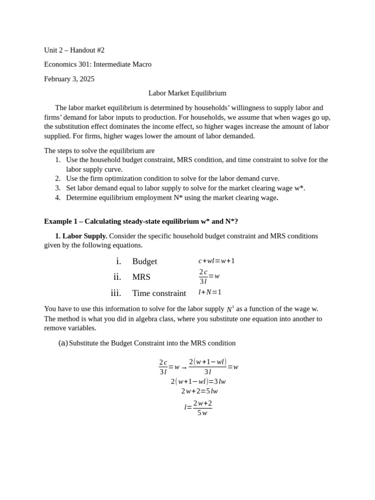 Unit 2 - Labor Market Equilibrium | PDF | Labour Economics | Economic ...