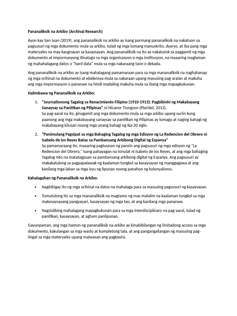 Pananaliksik Na Arkibo | PDF
