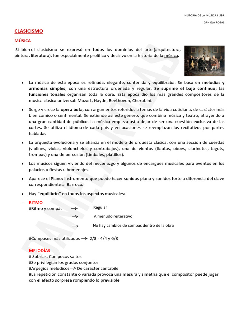 Clasicismo Caracteristicas Musicales | PDF | Wolfgang Amadeus Mozart | Orquestas