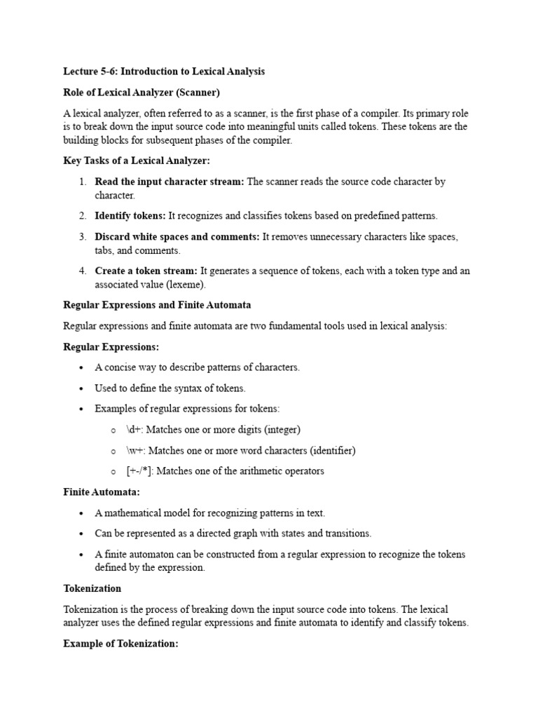 Introduction to Lexical Analysis | PDF