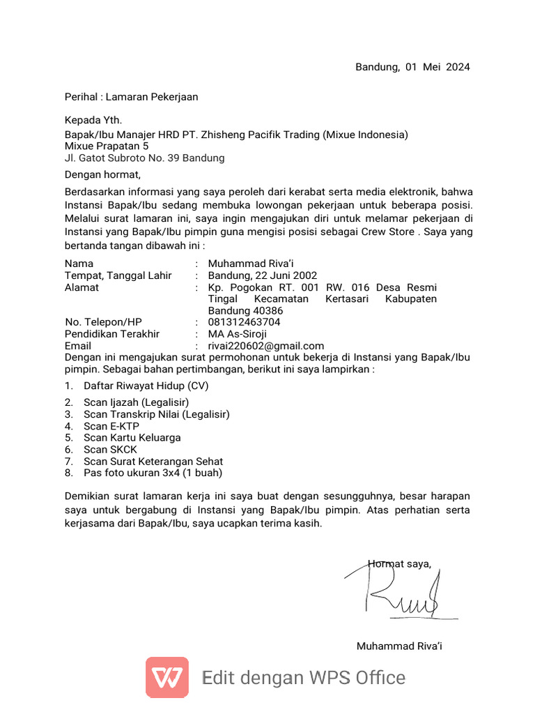 Lamaran Pekerjaan di Mixue Bandung | PDF