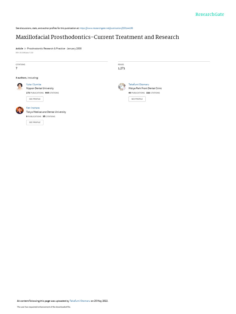 Maxillofacial Prosthodontics-Current Treatment and Research ...