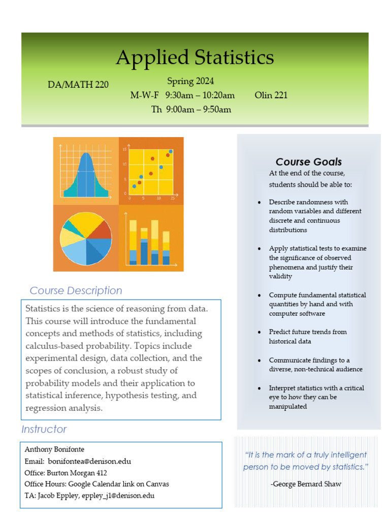 DA-MATH 220 Syllabus SP 24 | PDF | Regression Analysis | Statistics