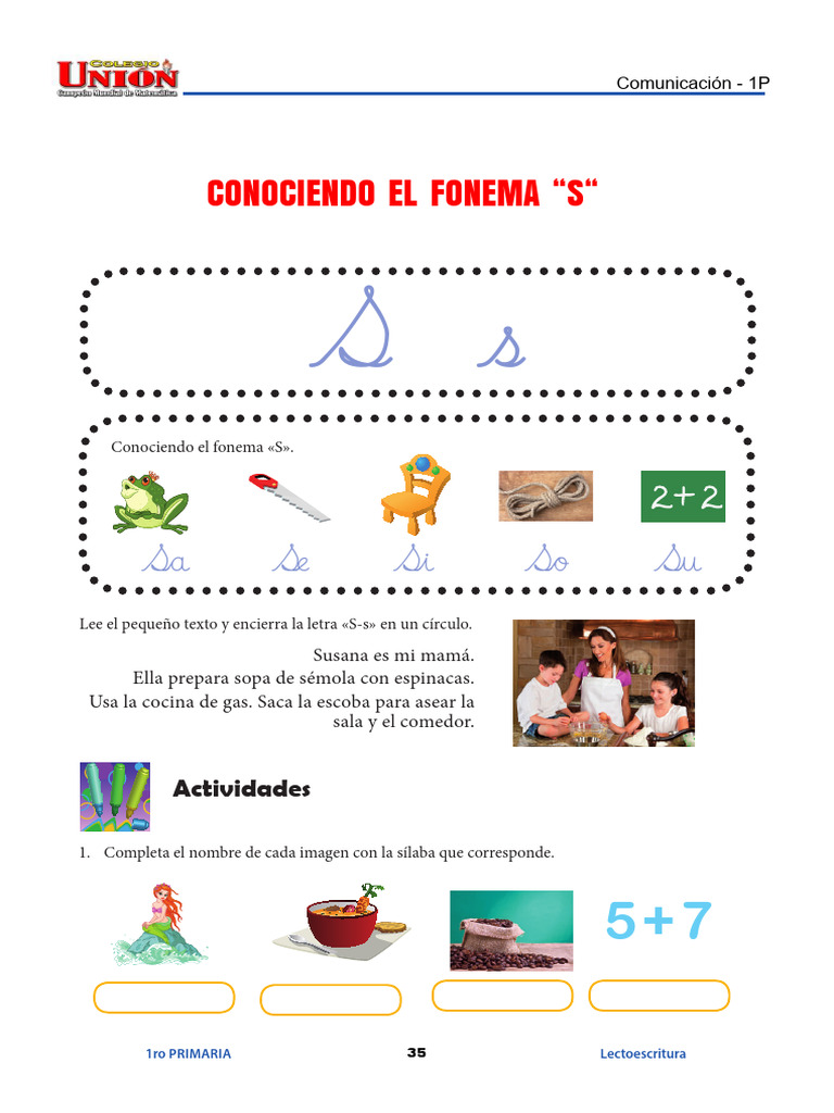 1 Comunicación - 1°grado - La Letra S | PDF