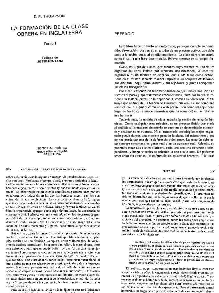 Thompson - La Formación de La Clase Obrera en Inglaterra | PDF