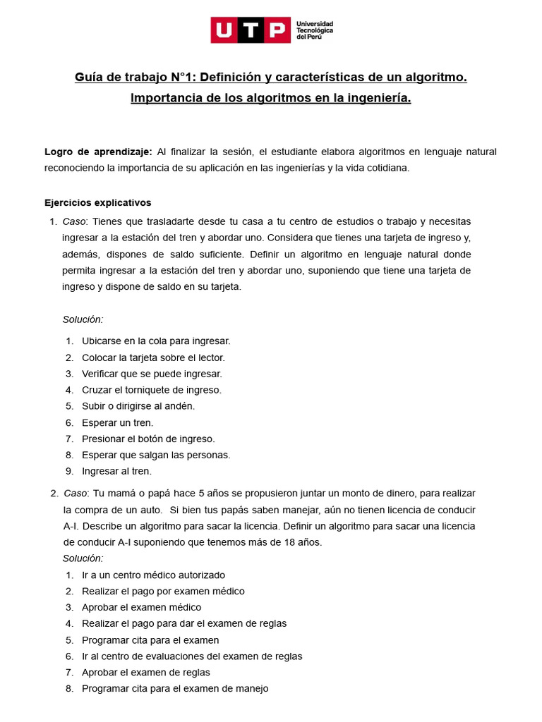 Guía de Trabajo S01 - S1 - Docx | PDF | Algoritmos