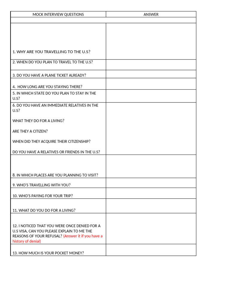 Mock Interview Questionnaire 4 | PDF