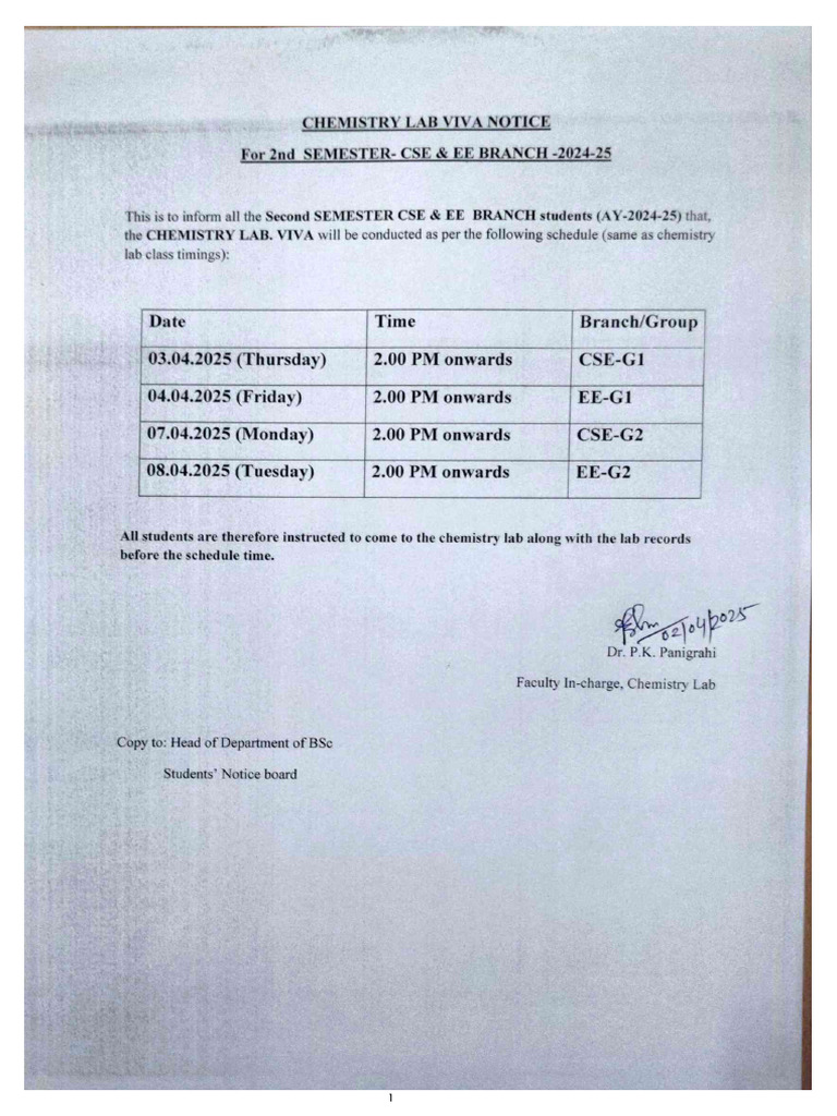Notice Chemistry Lab Viva | PDF