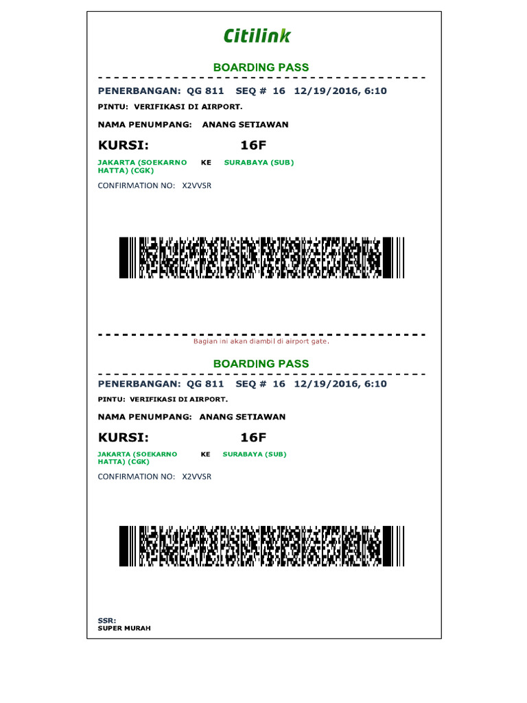 tiket CGK_SBY_19dec2016 | PDF