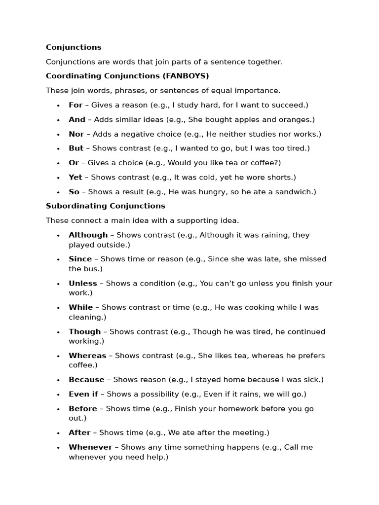 Conjunctions and Prepositions 2 | PDF | Syntax | Grammar