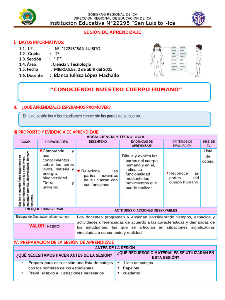 Sesión C y T Conociendo Nuestro Cuerpo | PDF | Aprendizaje | Maestros