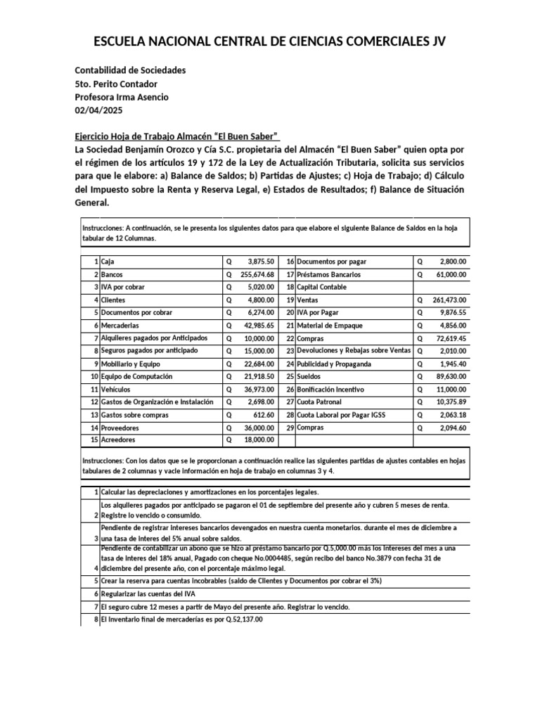 Hoja de Trabajo de Repaso 2025 | PDF | Interés | Contabilidad