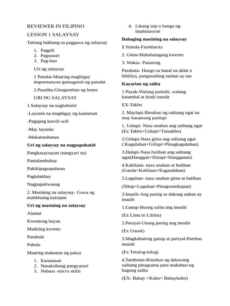 Reviewer in Filipino | PDF
