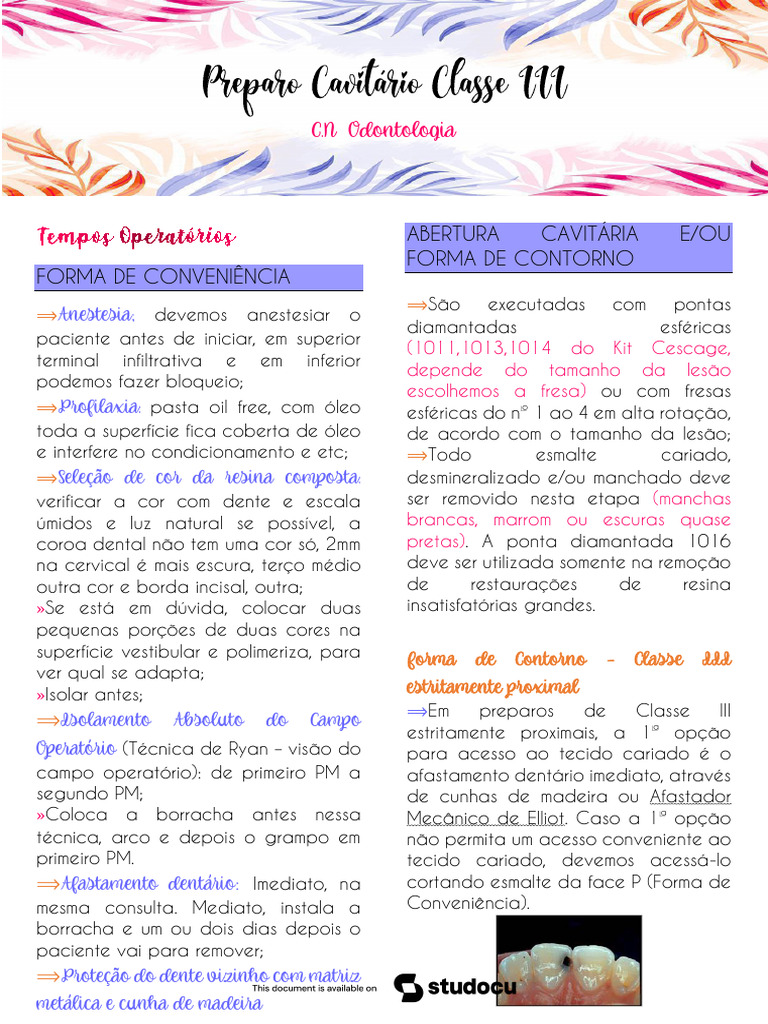 Preparo Cavitario Classe III - Removed | PDF | Dente humano | Dentina