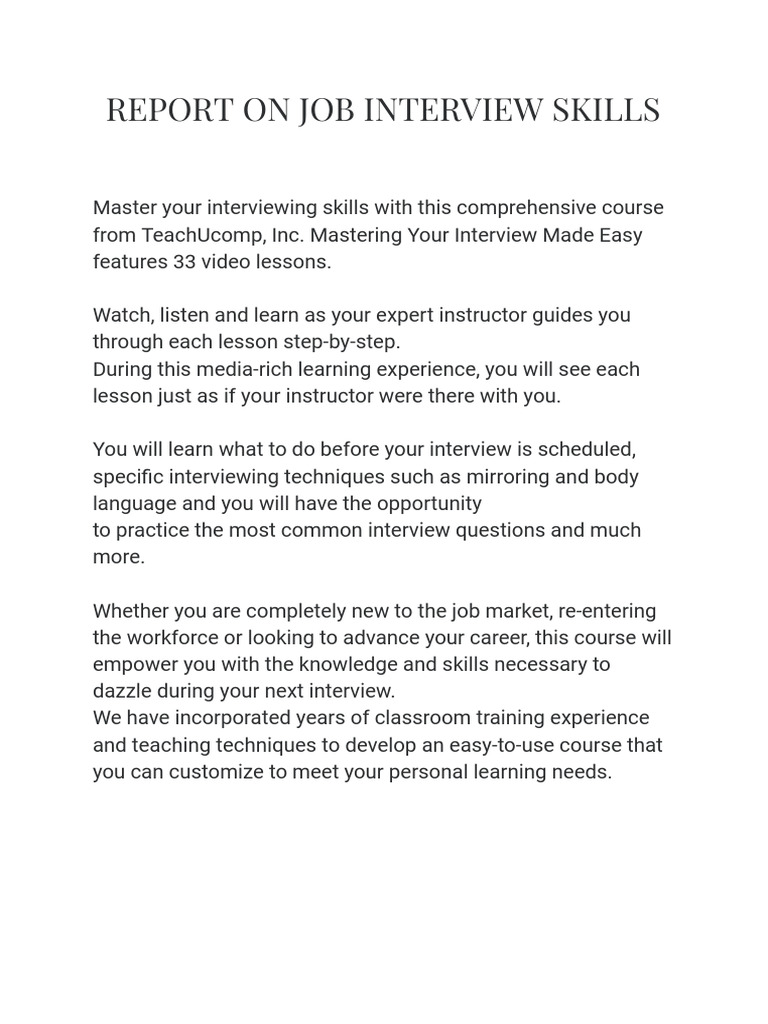 Report On Job Interview Skills | PDF