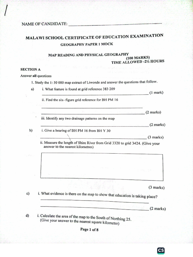 Geography Mock Paper I | PDF