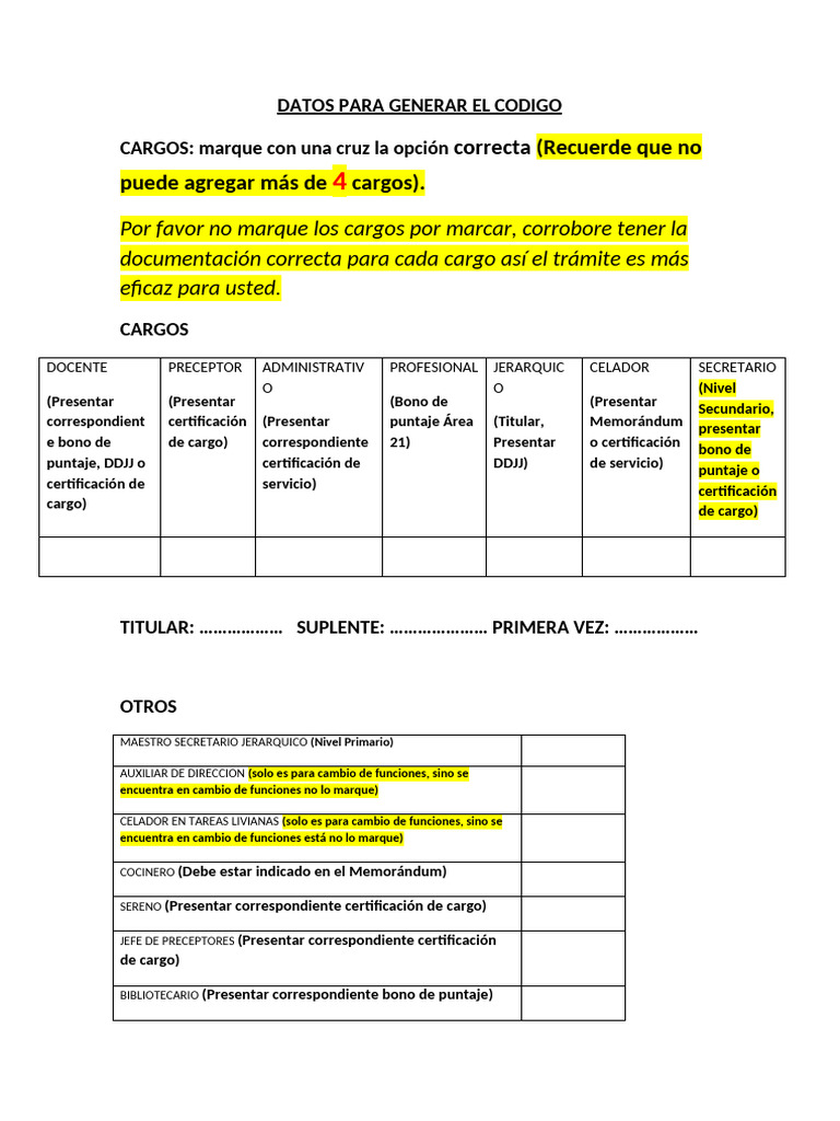 Formulario 2025: Datos y Cargos | PDF