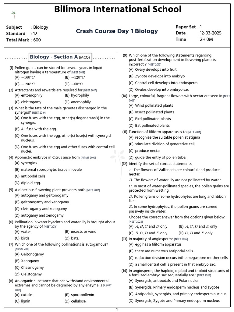 Crash Course Day 1 Biology 1741685868 | PDF | Flowers | Pollination