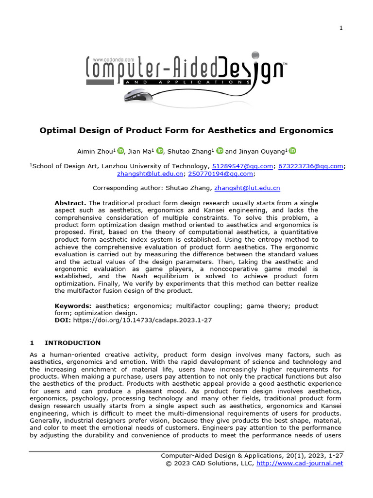 Optimal Design of Product Form For Aesthetics and Ergonomics | PDF ...