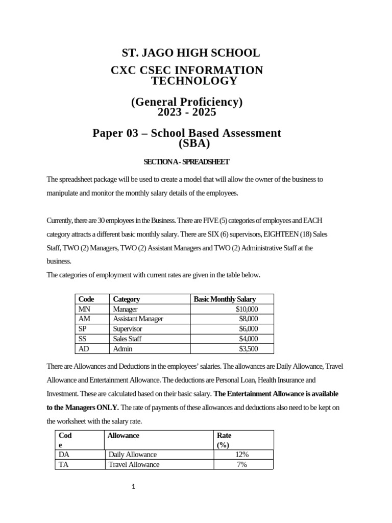 SBA Questions (Suggested) | PDF | Worksheet | Spreadsheet