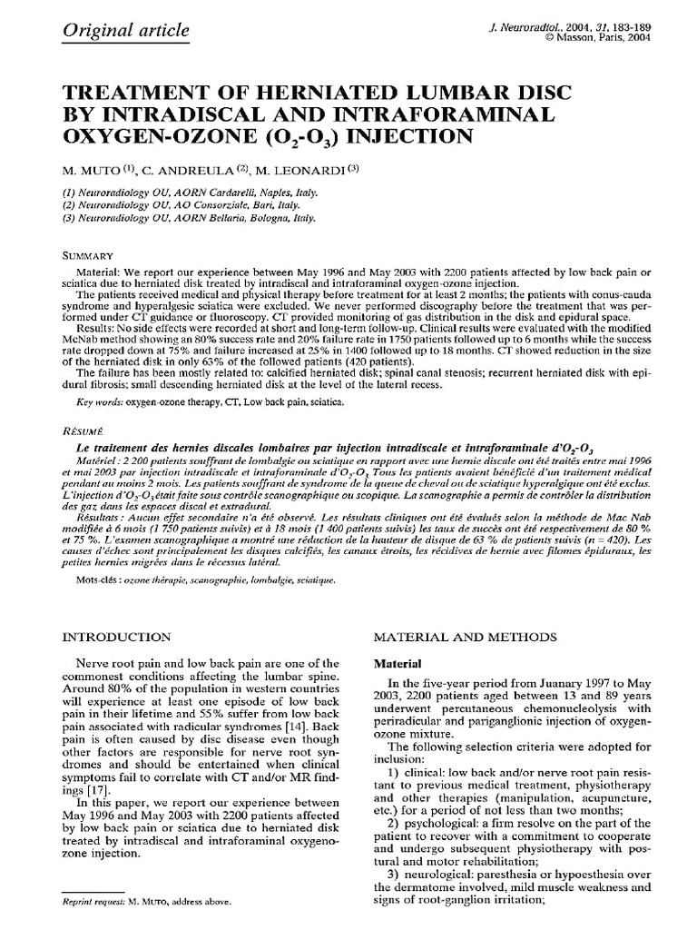 O2-O3 Injection and Herniated Lumbar Disc | PDF