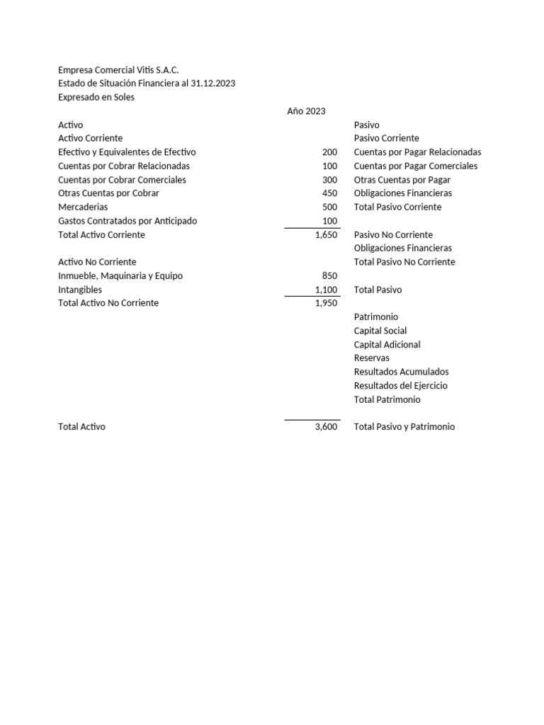Estado Financiero Vitis S.A.C. 2023 | PDF | Capital de trabajo | Inversiones