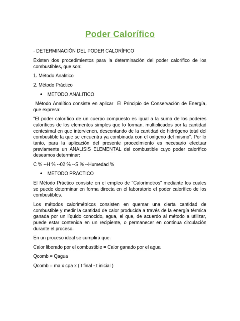 Poder Calorífico | PDF | Combustión | Combustibles