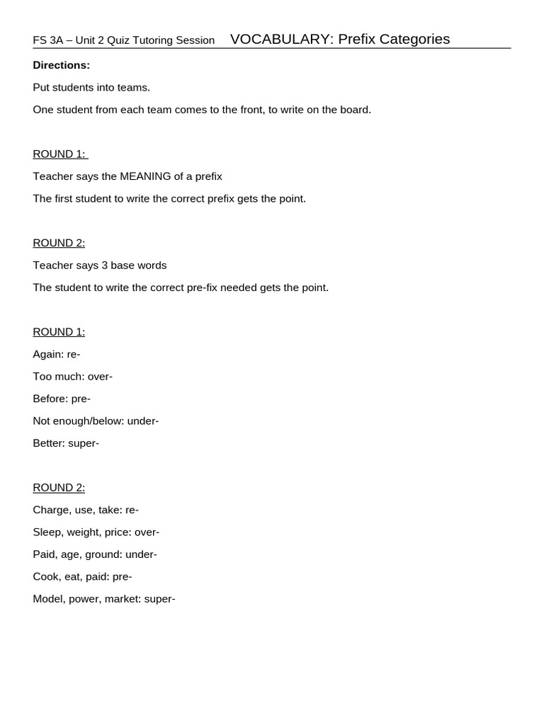 Vocabulary - Prefix Categories | PDF