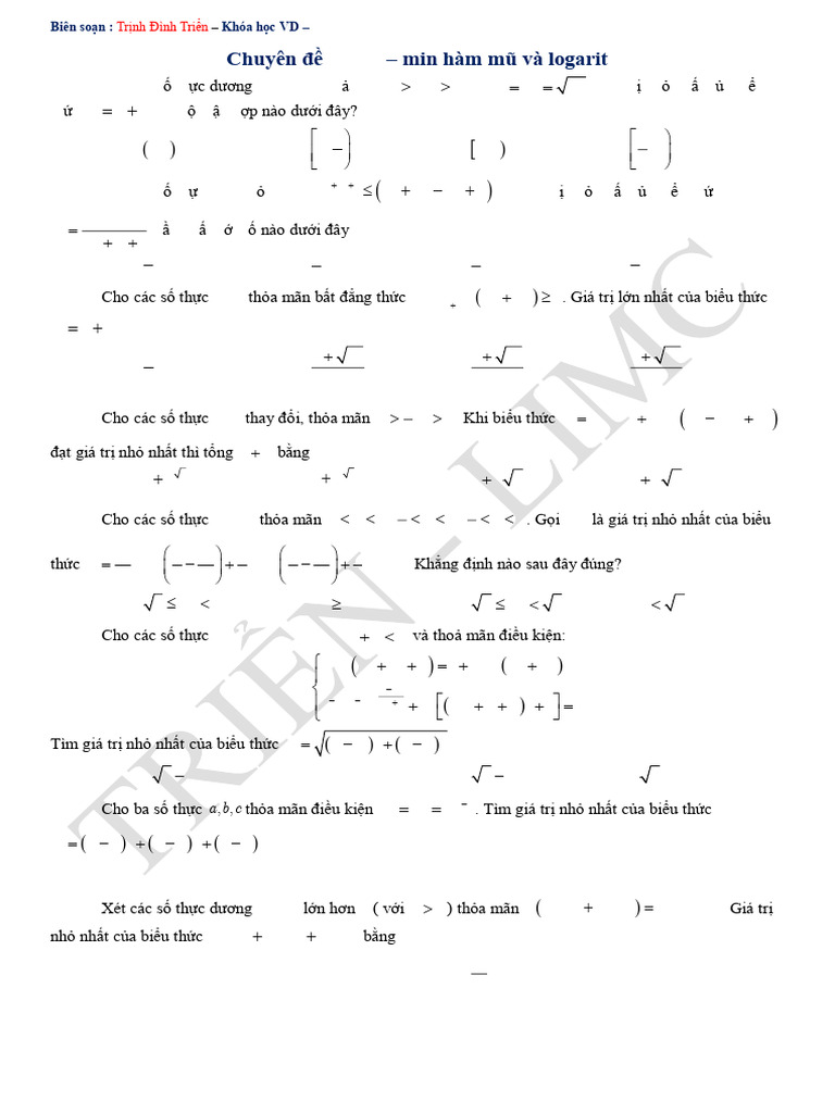 PDF Bai Tap Min Max Ham Mu Logarit | PDF