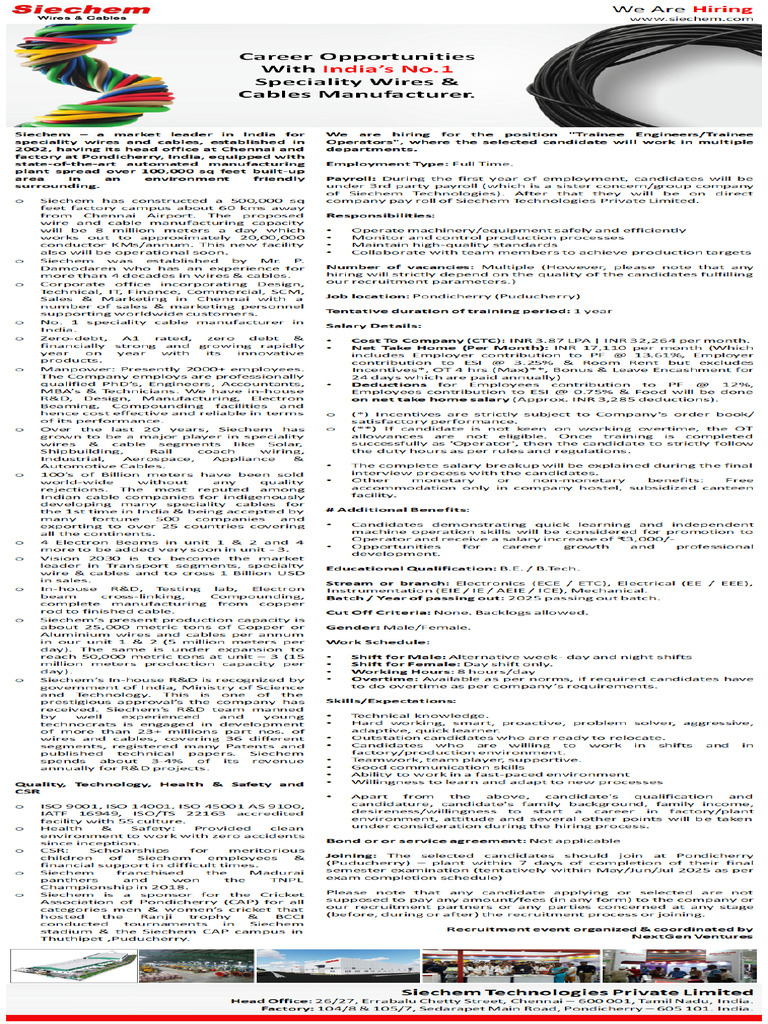 Siechem Technologies Engg 2025 Batch | PDF