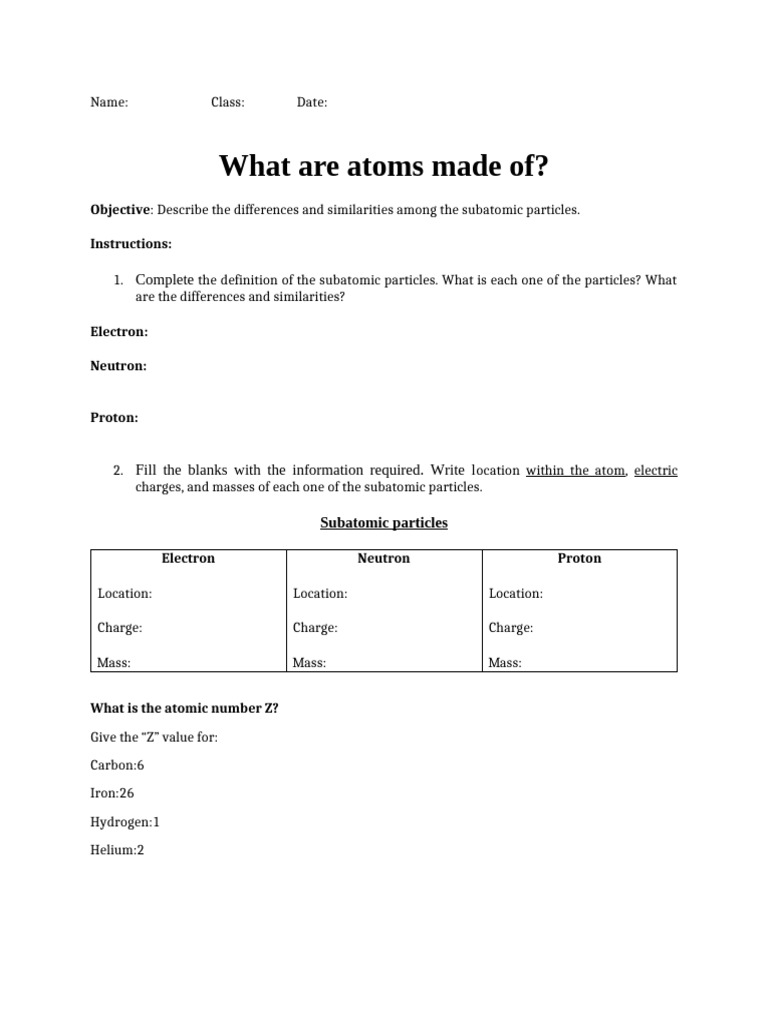 What Are Atoms Made Of 1 Pdf
