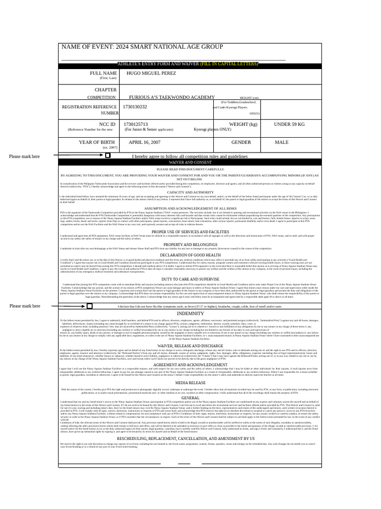 TEMPLATED ENTRY FORM FOR ALL ATHLETES v1.01 2 - 1-1 | PDF | Indemnity ...