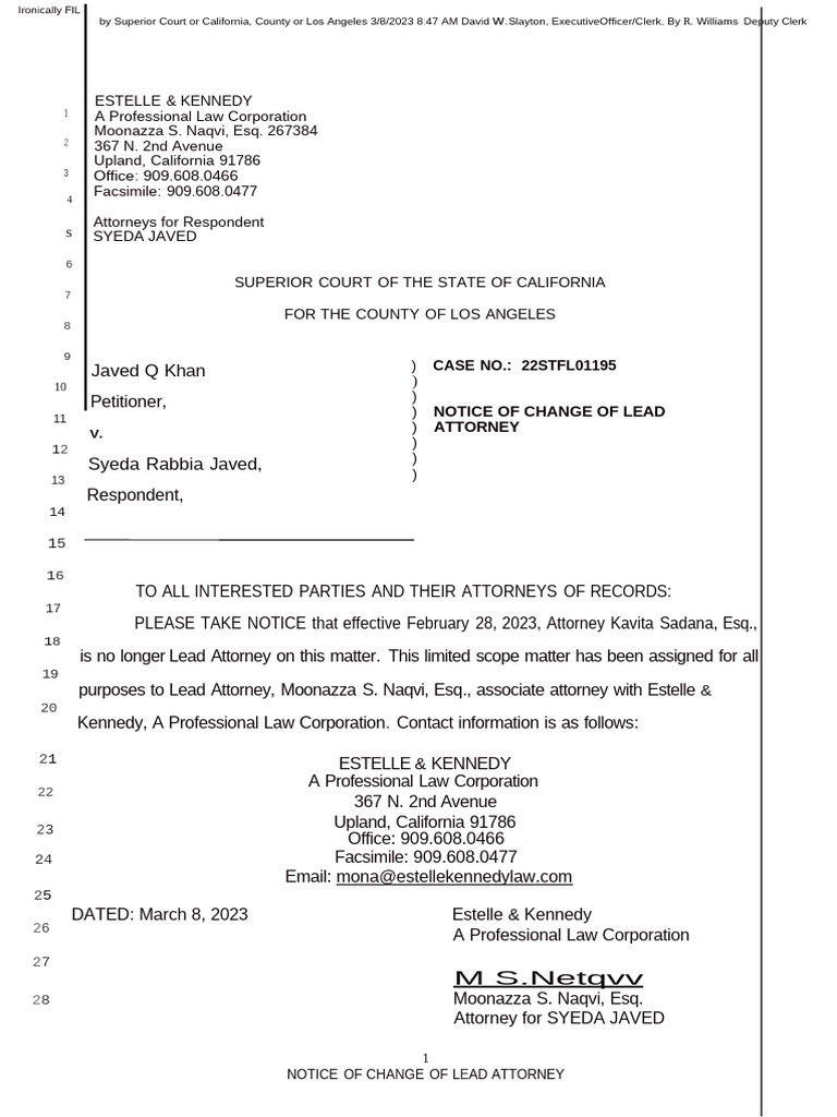 Notice of Change of Lead Attorney | PDF | Justice | Crime & Violence