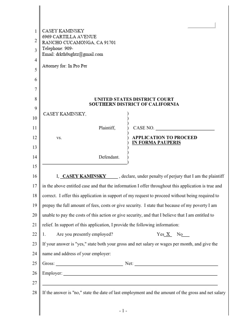 Application To Proceed in Forma Pauperisnon Prisoner | PDF | Social ...